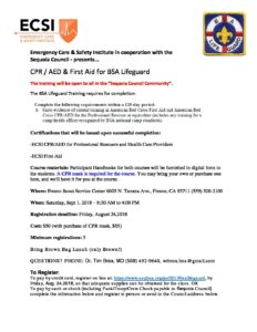 2018 BSA Lifeguard First Aid | Scouting America Sequoia Council