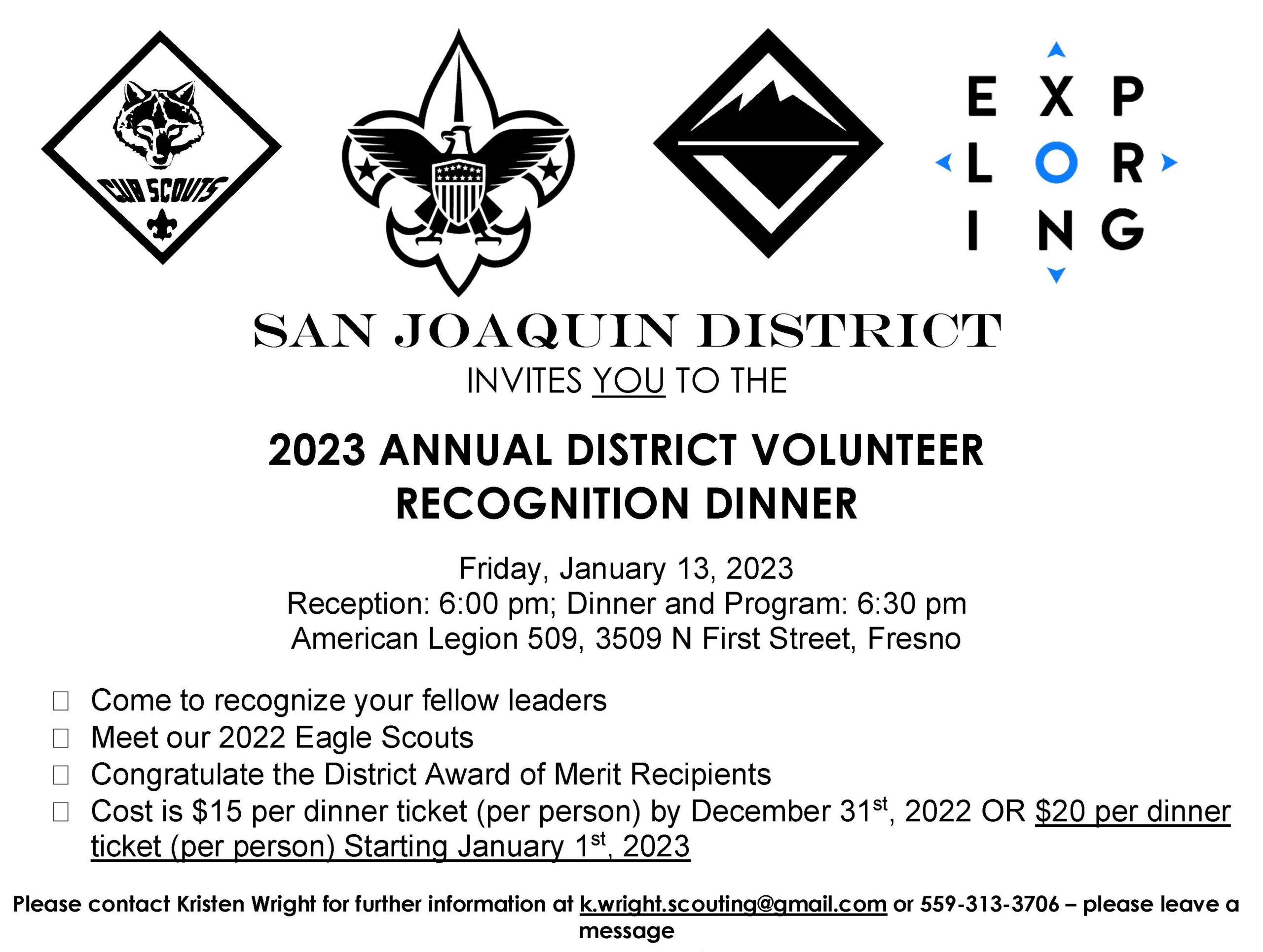 2023 San Joaquin District Dinner Flyer | Scouting America Sequoia Council