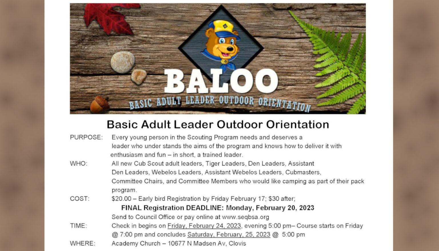 Baloo Banner 2023 | Sequoia Council - Boy Scouts of America