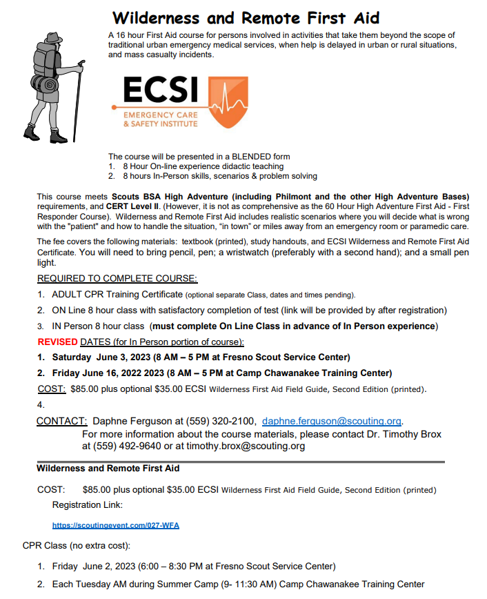 Wilderness and Remote First aid | Scouting America Sequoia Council