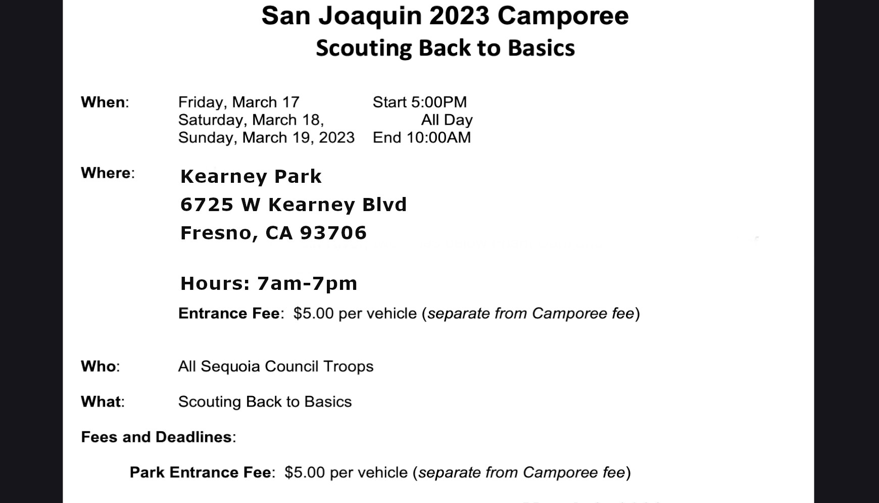 Sequoia Council 2023 San Joaquin Camporee Back To Basics